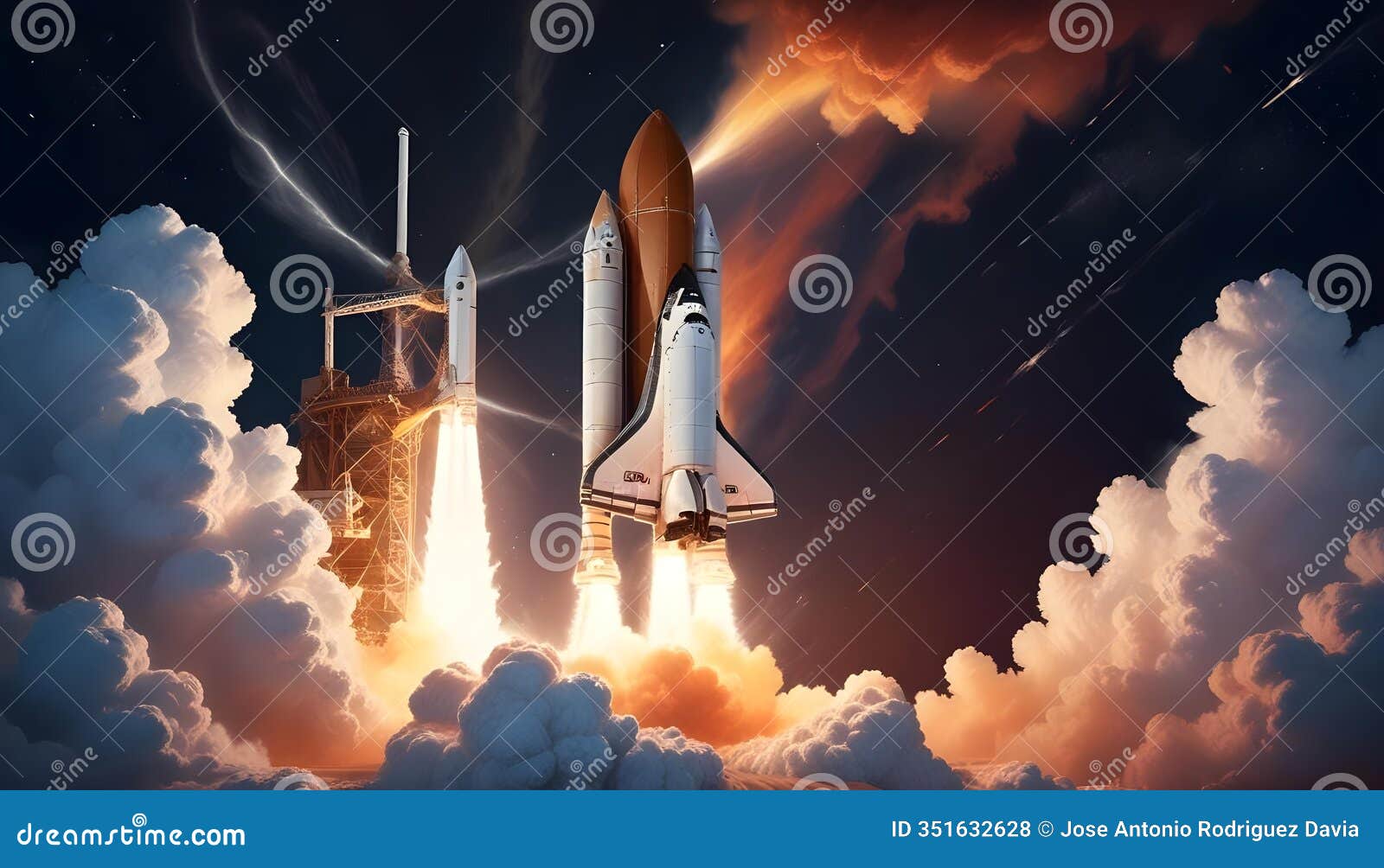 A Space Shuttle Launching into the Night Sky Stock Illustration ...