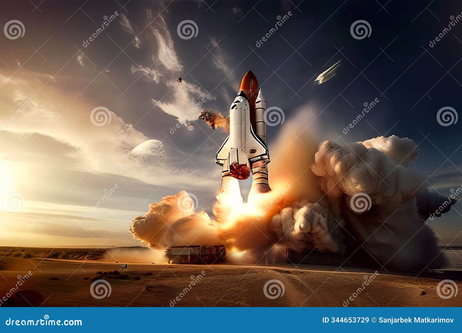 Space Shuttle Launching into Orbit Stock Illustration - Illustration of ...