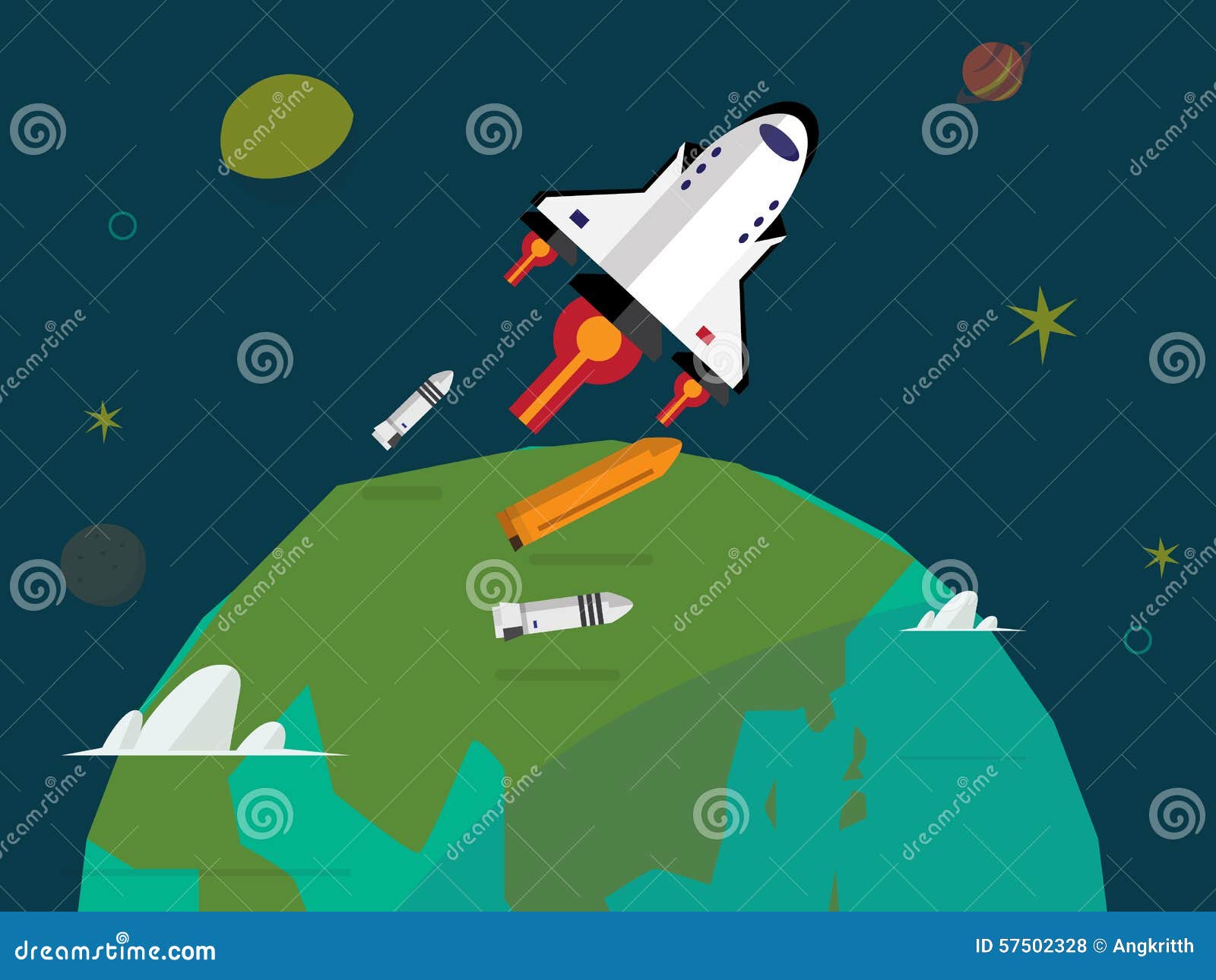 Space Shuttle Launching and Rocket Separation Over the Earth Stock ...