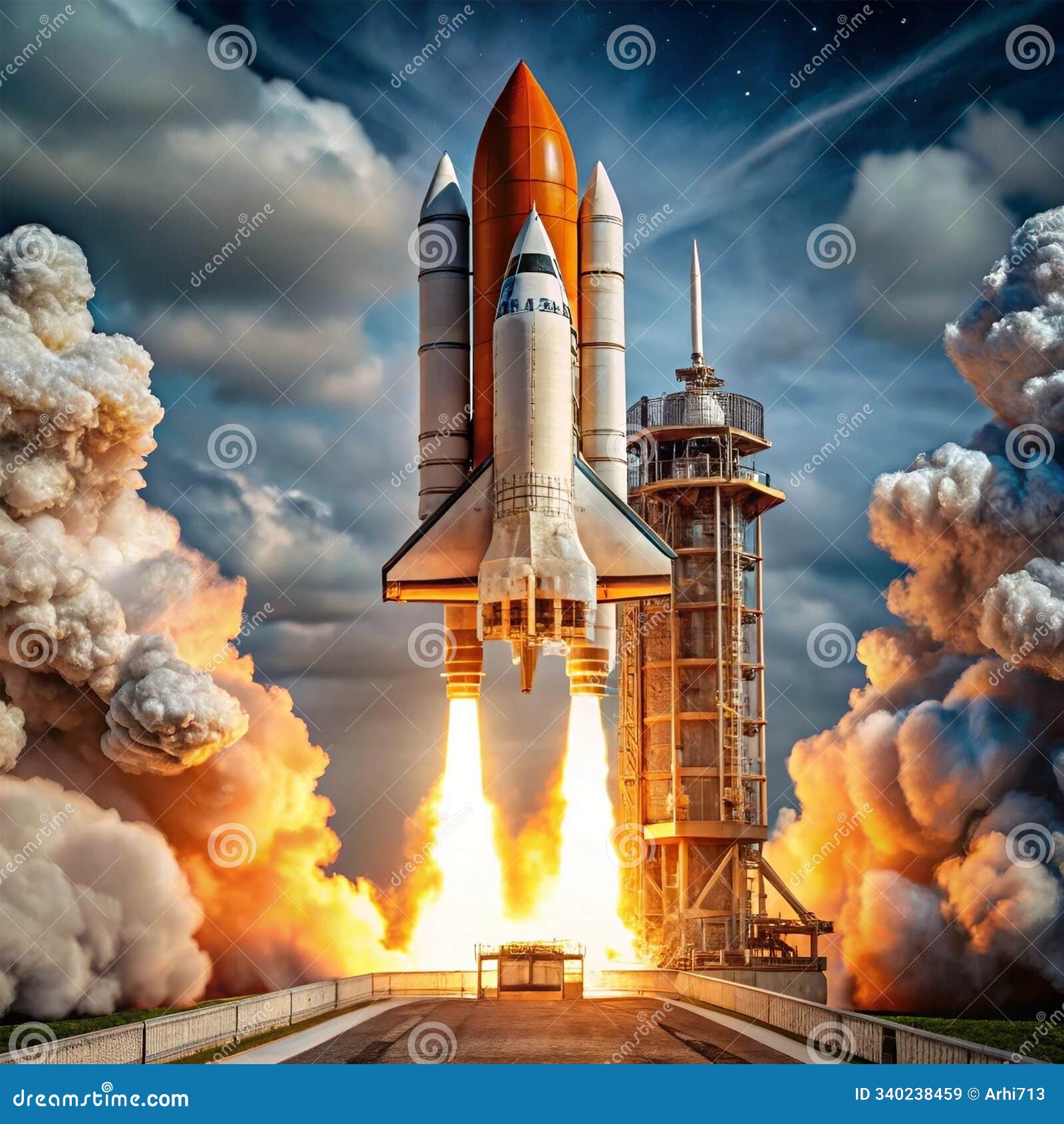 Space Shuttle Launch with Smoke and Fire Stock Illustration ...