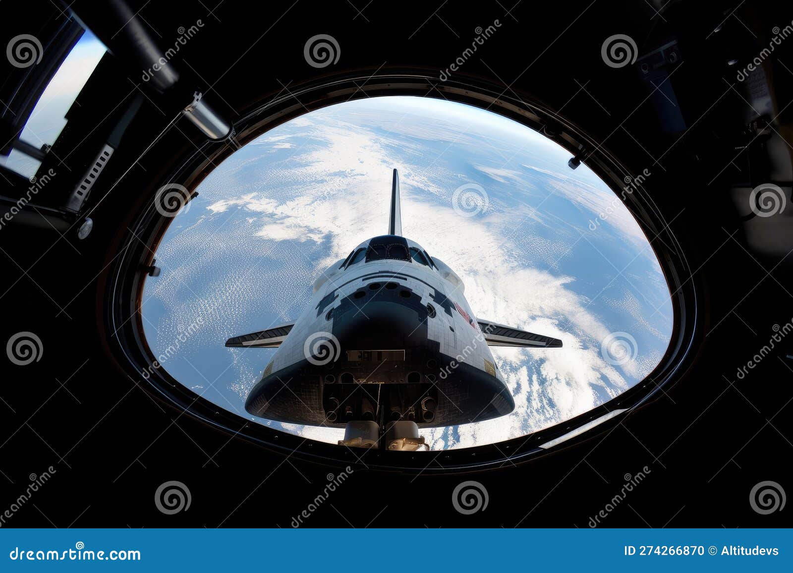 Space Shuttle, Mid-flight, with View of the Earth Visible through the ...