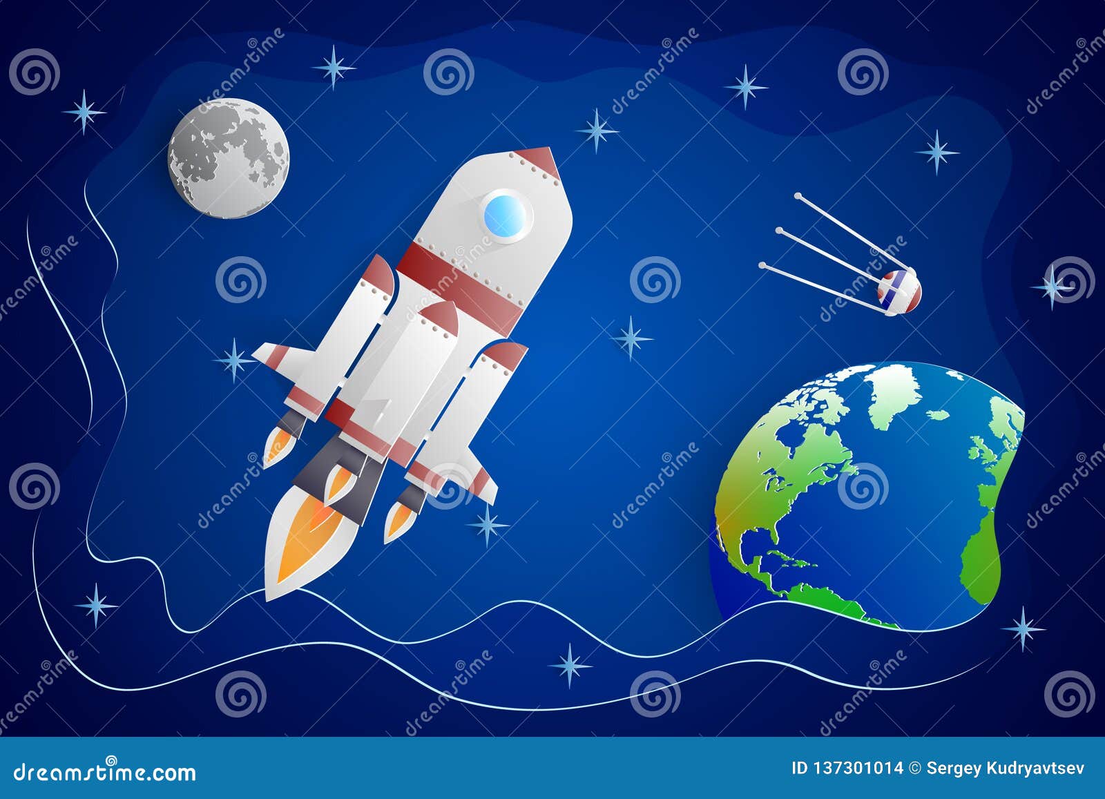 Shuttle In Orbit Cartoon Vector | CartoonDealer.com #8914557