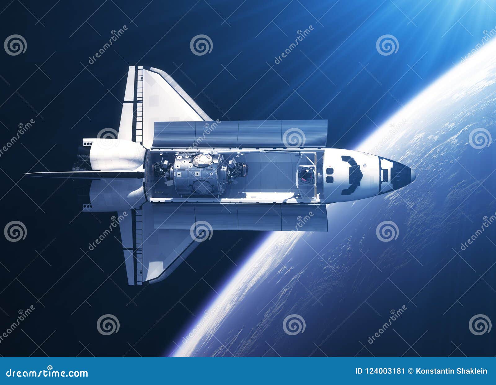 Space Shuttle Orbiter in the Rays of Light Stock Illustration ...