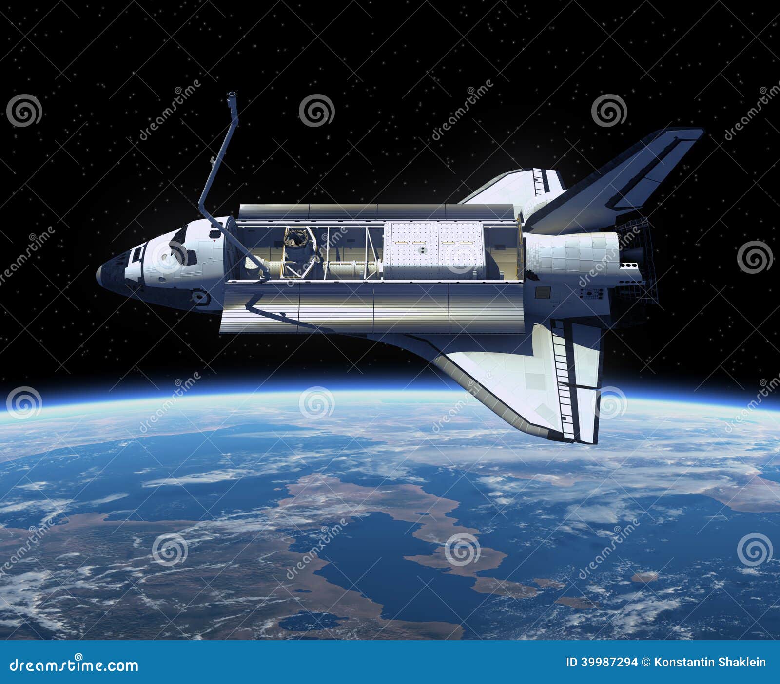 Space Shuttle Orbiting Earth. Stock Illustration - Illustration of ...