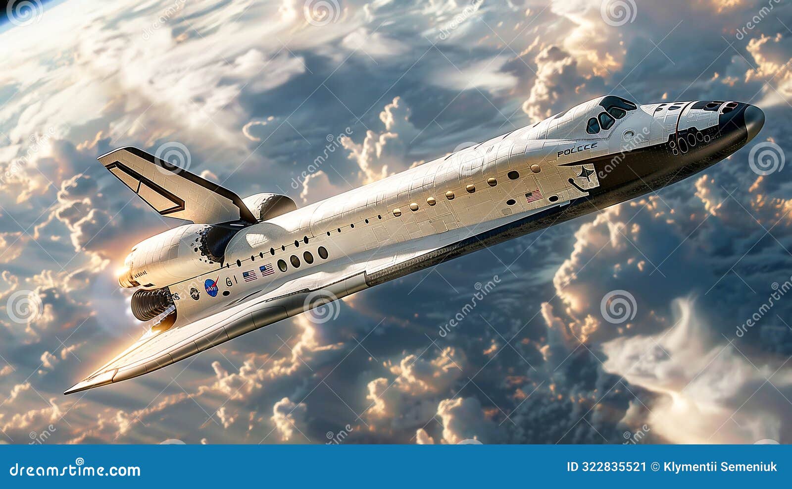 Space Shuttle Orbiting in a Space Over the Earth. Spaceship on the ...