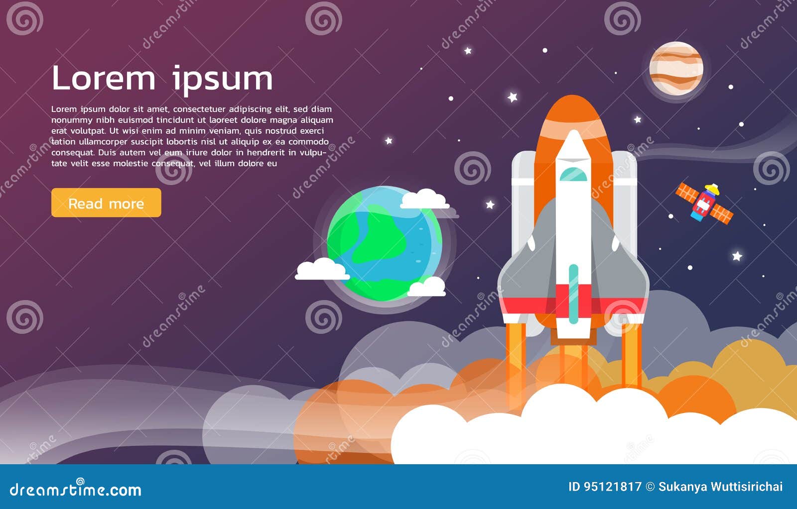 Space Shuttle and Planet in Space Infographic Flat Design Stock ...