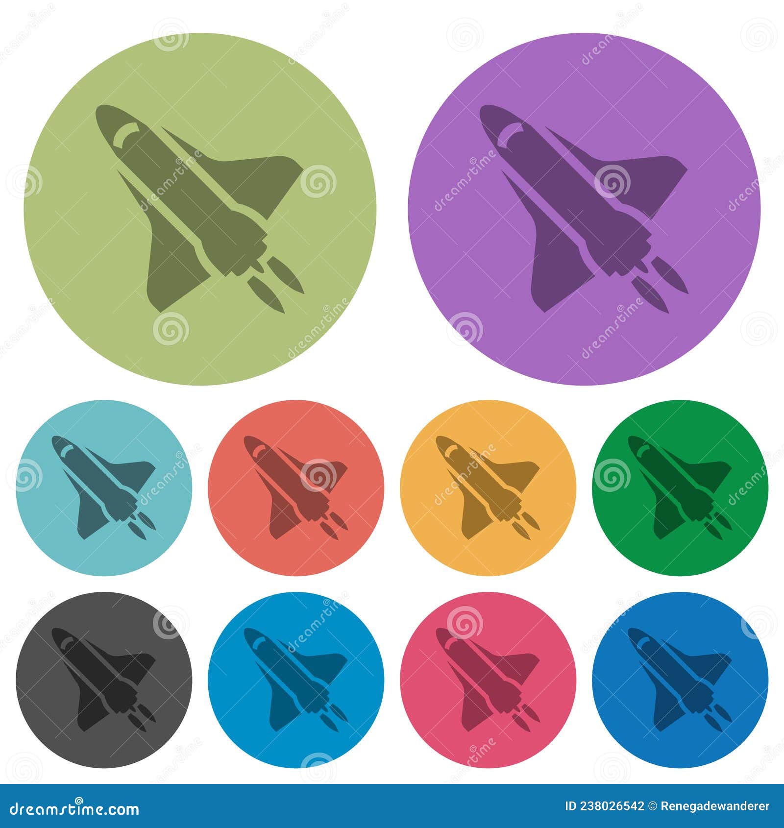 Space Shuttle with Propulsion Color Darker Flat Icons Stock Vector ...