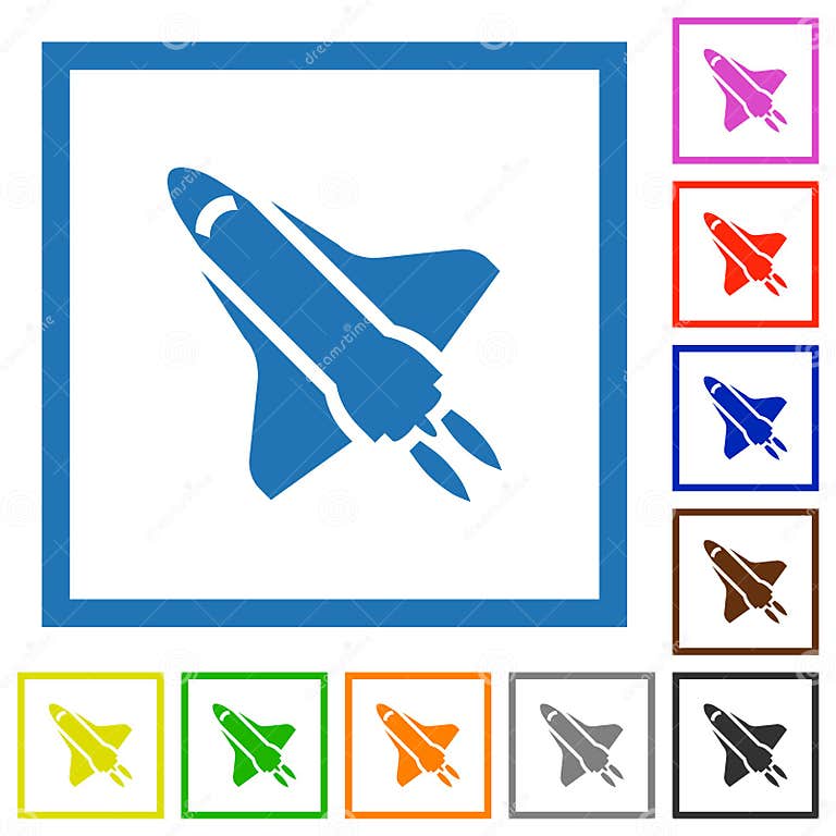 Space Shuttle with Propulsion Flat Framed Icons Stock Vector ...