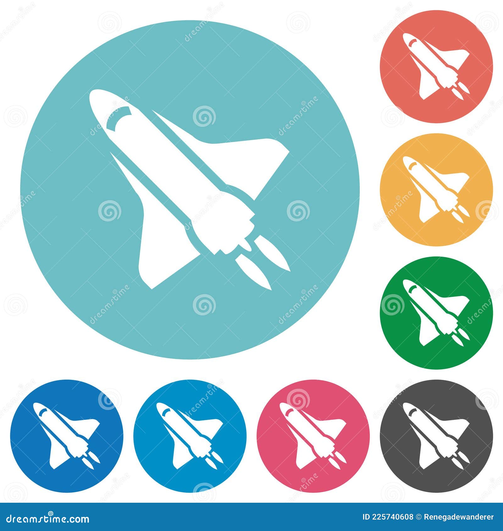 Space Shuttle with Propulsion Flat Round Icons Stock Vector - Illustration of spaceexploration ...