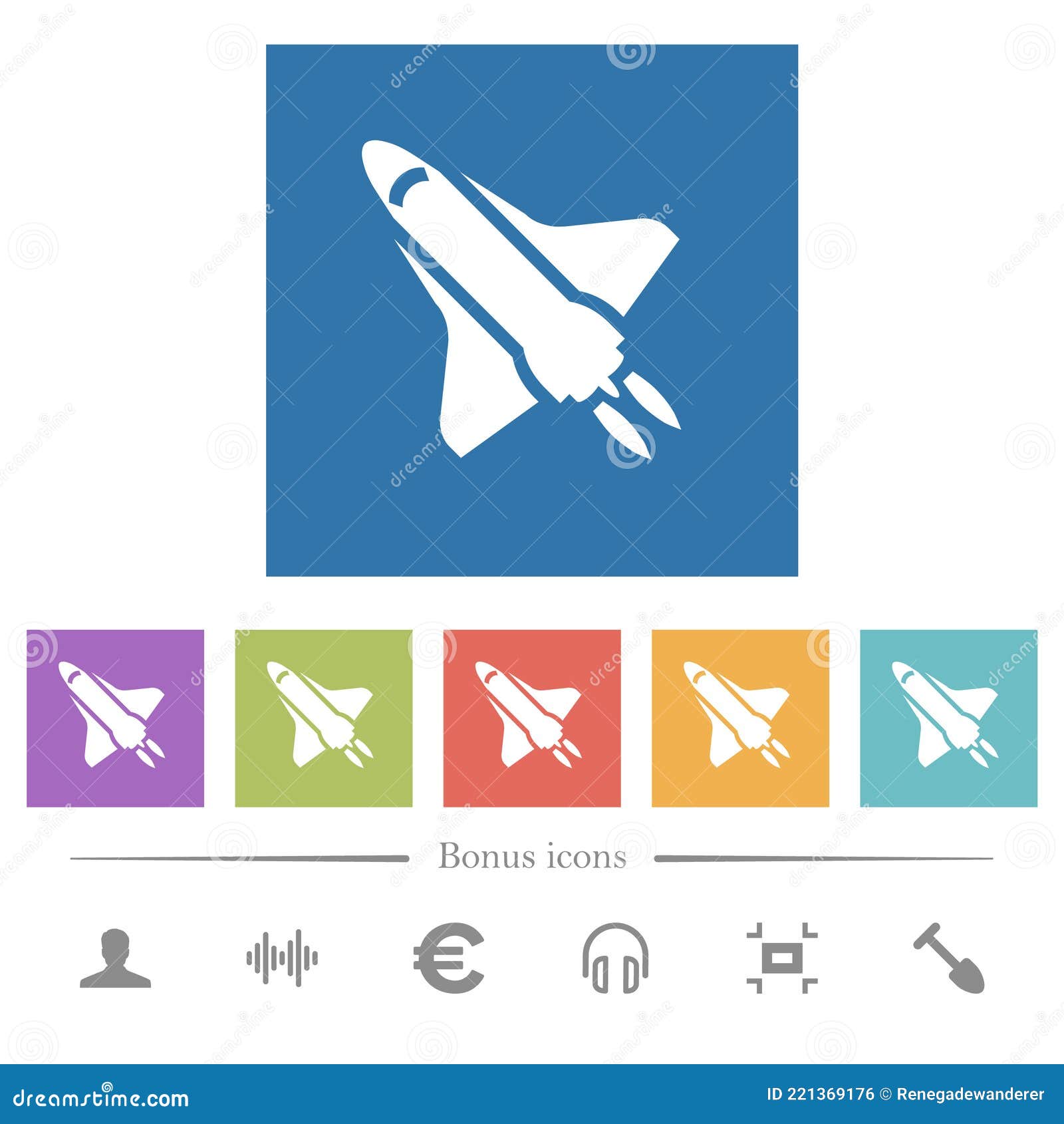 Space Shuttle with Propulsion Flat White Icons in Square Backgrounds ...