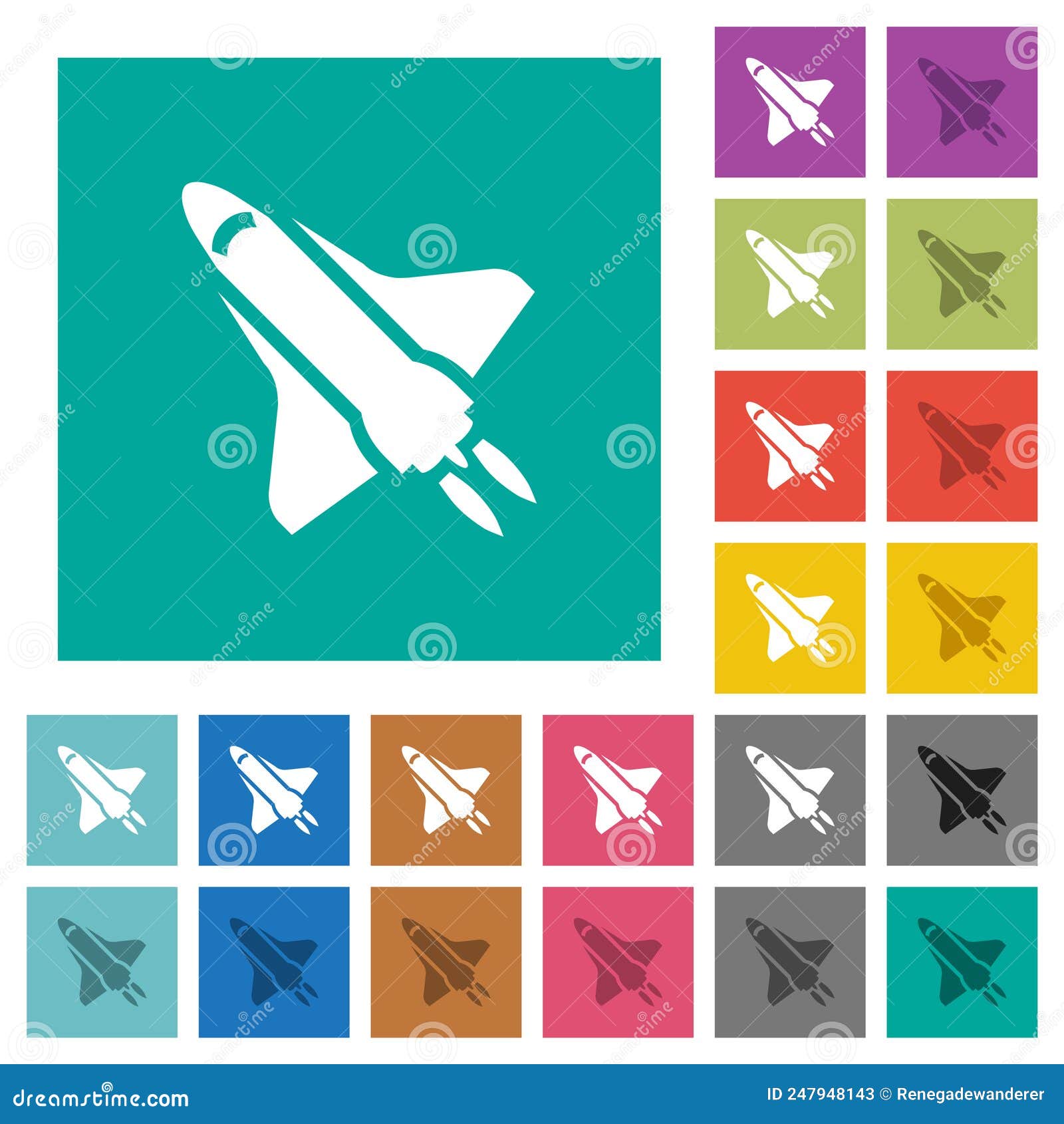 Space Shuttle with Propulsion Square Flat Multi Colored Icons Stock ...