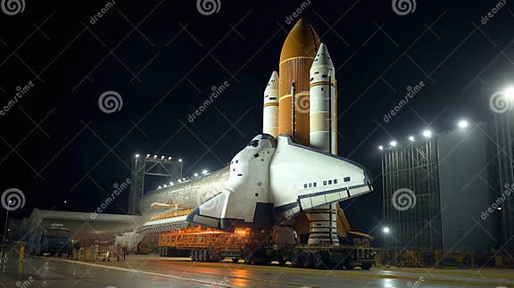 Space Shuttle Ready on Its Launch Pad at Night Stock Illustration - Illustration of carrier ...