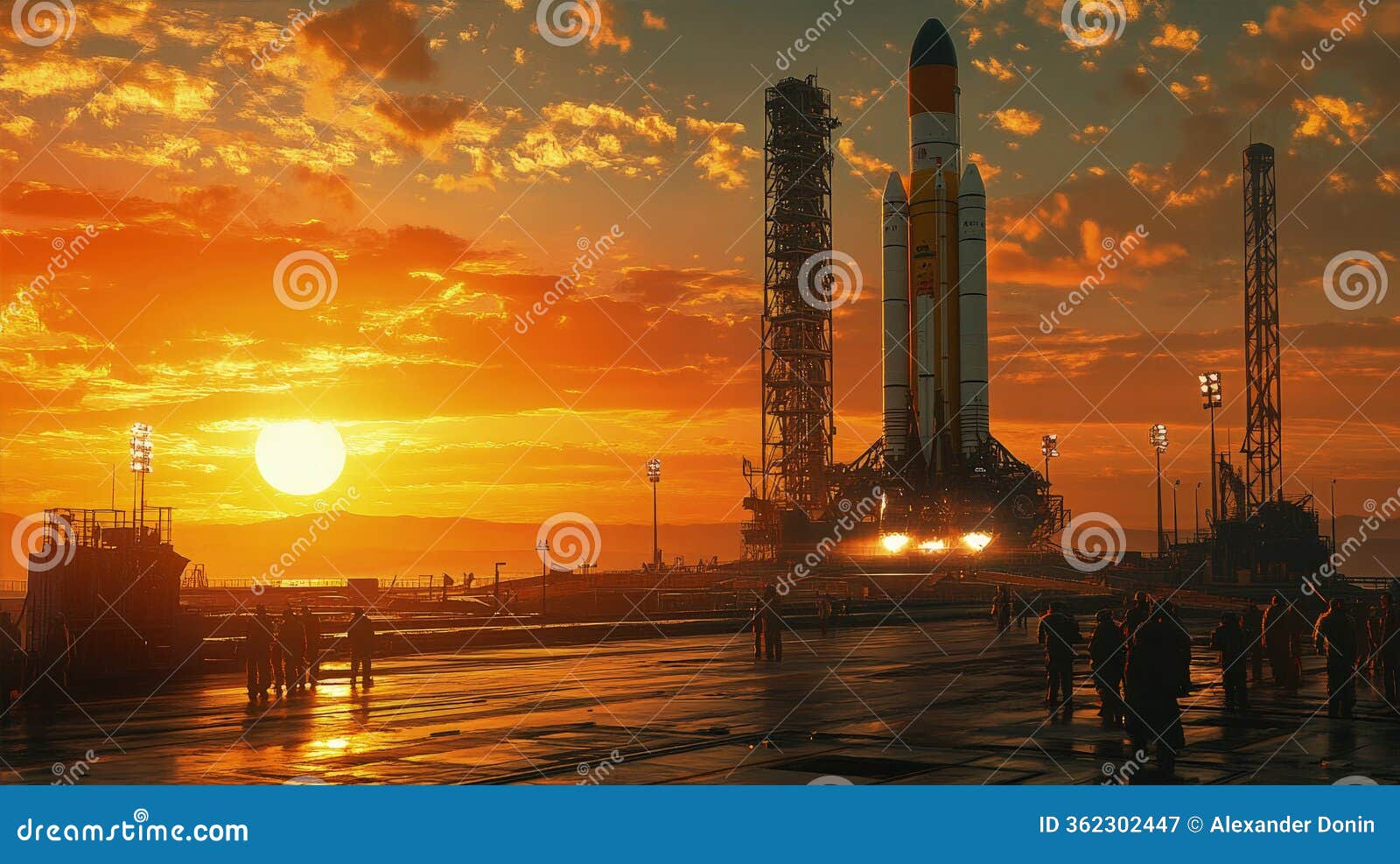A Space Shuttle is Ready for Liftoff at Sunset, with Fiery Engines ...