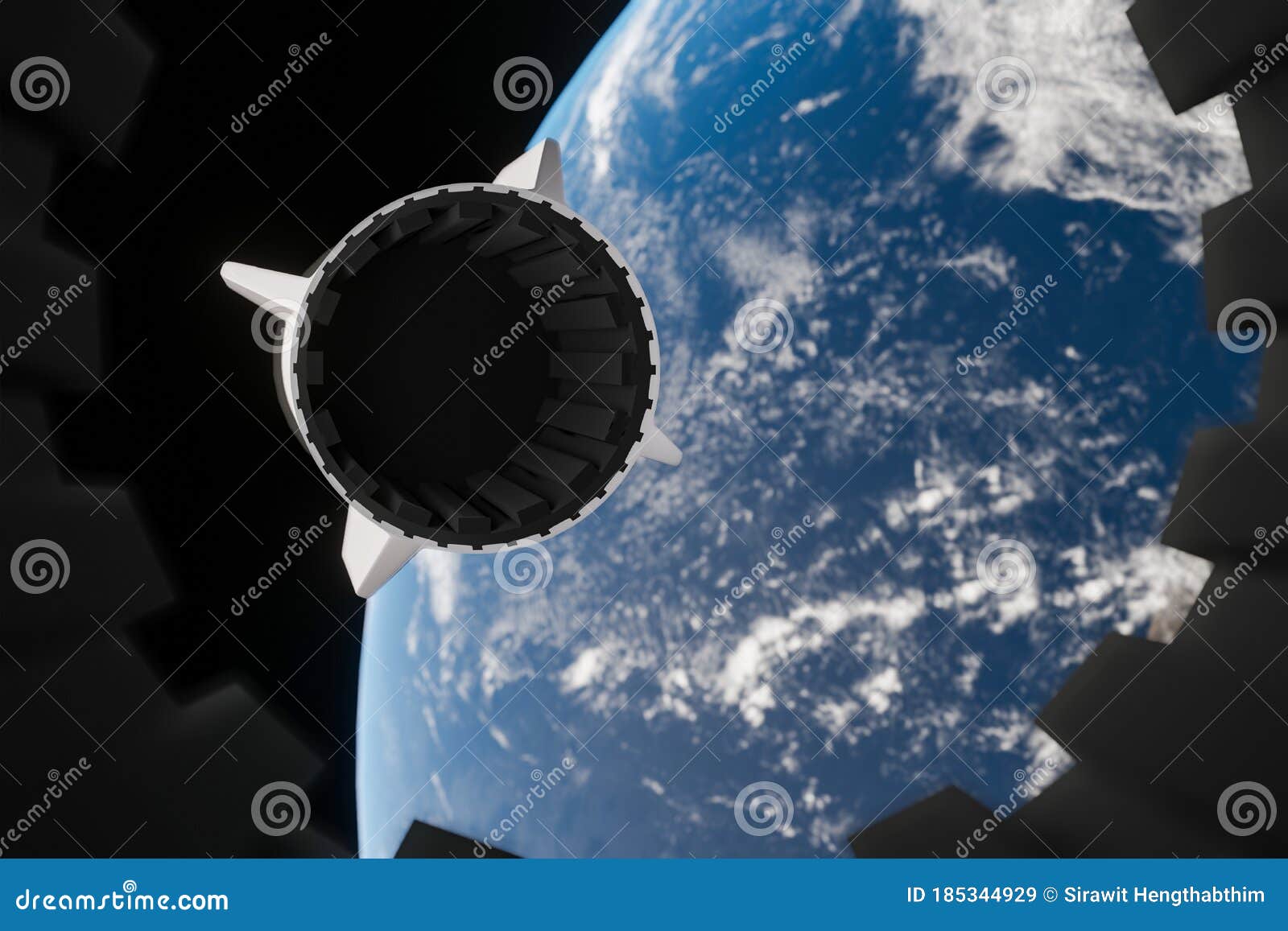 Space Shuttle Rocket Boosters Separation Over Clouds. 3D Rendering ...