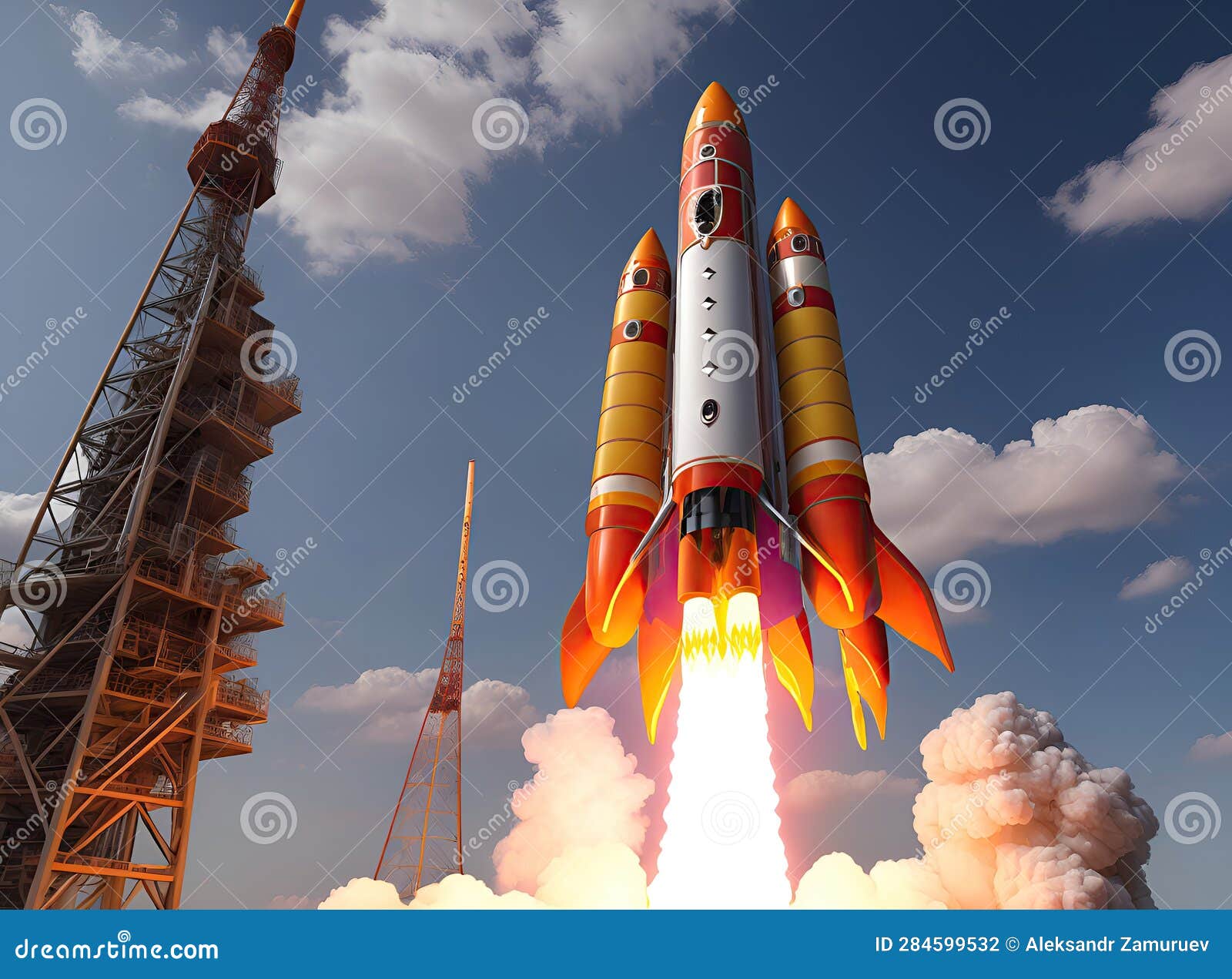 Space Shuttle Rocket in Deep Space with Clouds and Earth Planet ...