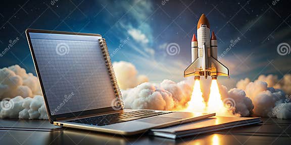 Space Shuttle Rocket Starting from Notebook AI-Generated Content Stock ...