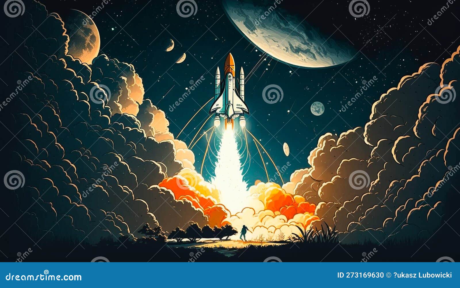 Space Shuttle Rocket Successfully Launches into Space Stock ...