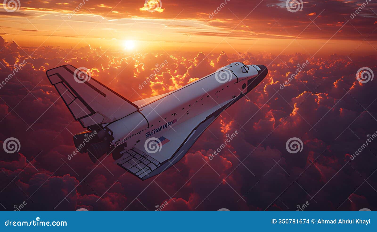 Space Shuttle Soaring Above Dramatic Sunset Clouds Stock Illustration ...
