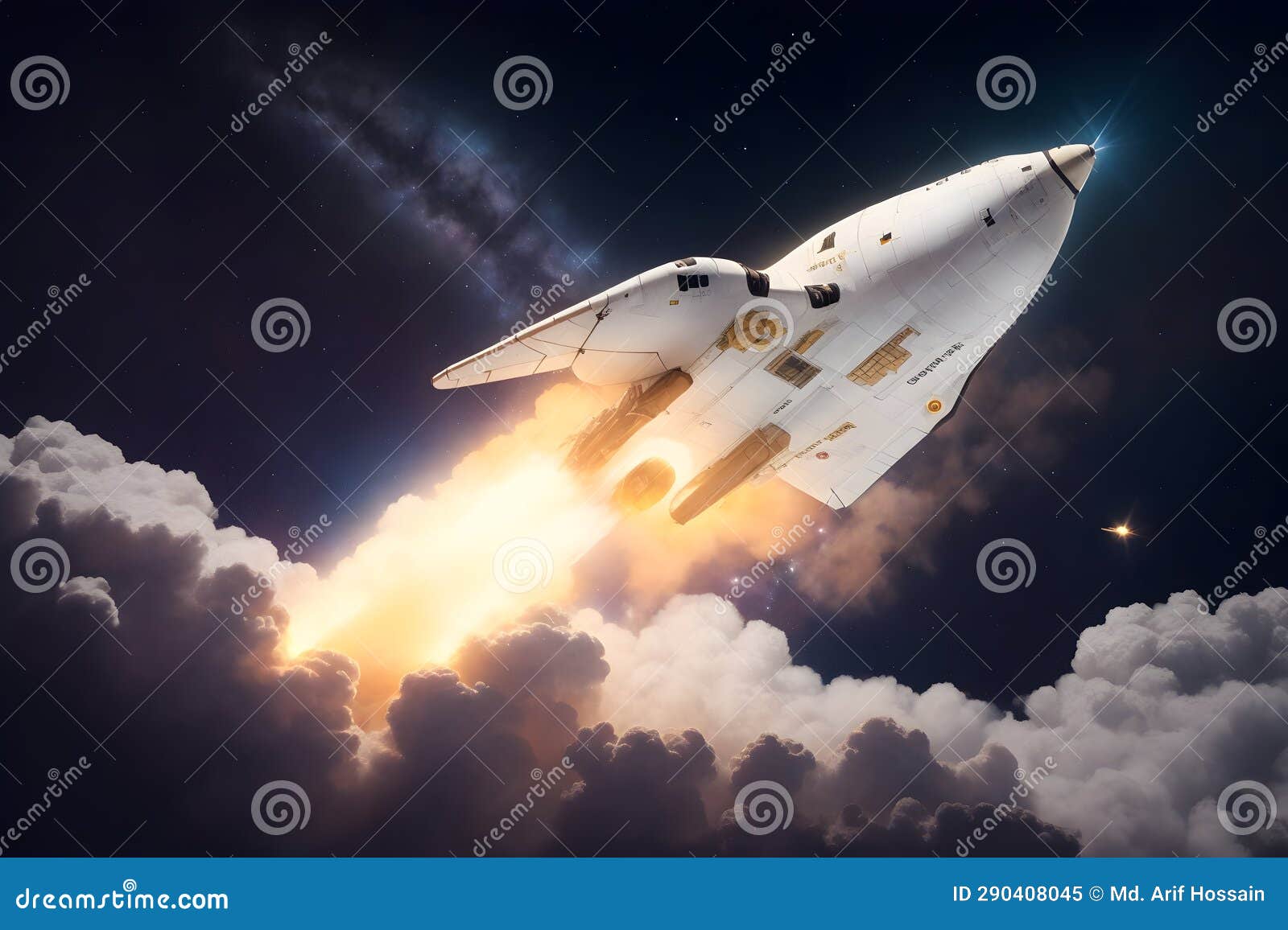A Space Shuttle Soaring through the Stars, Its Payload of Scientific ...