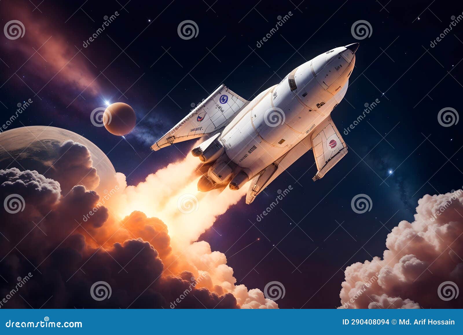 A Space Shuttle Soaring through the Stars, Its Payload of Scientific ...