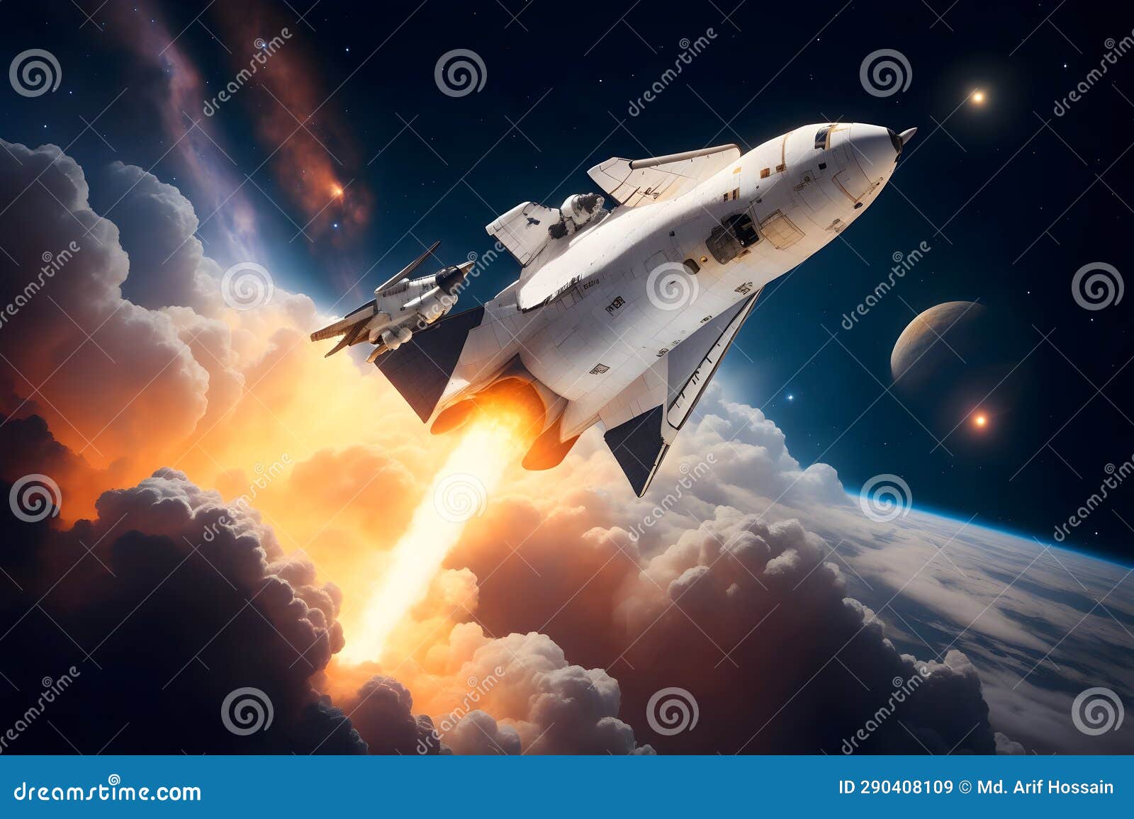 A Space Shuttle Soaring through the Stars, Its Payload of Scientific ...