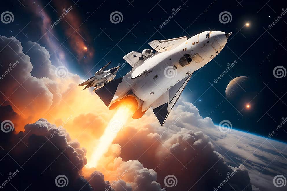 A Space Shuttle Soaring through the Stars, Its Payload of Scientific ...
