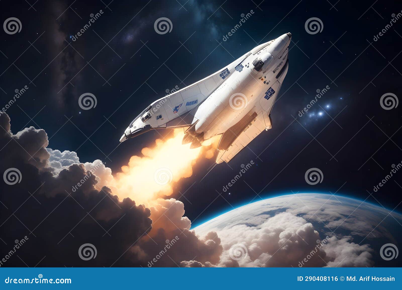A Space Shuttle Soaring through the Stars, Its Payload of Scientific ...