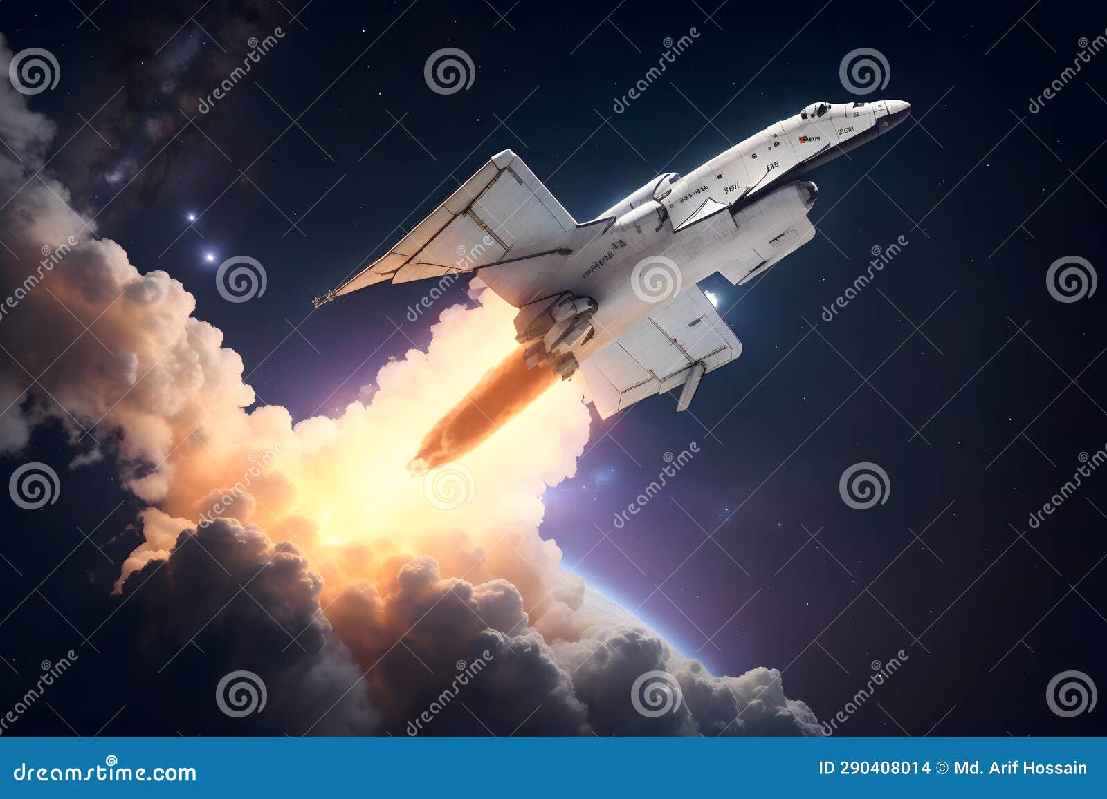 A Space Shuttle Soaring through the Stars, Its Payload of Scientific ...