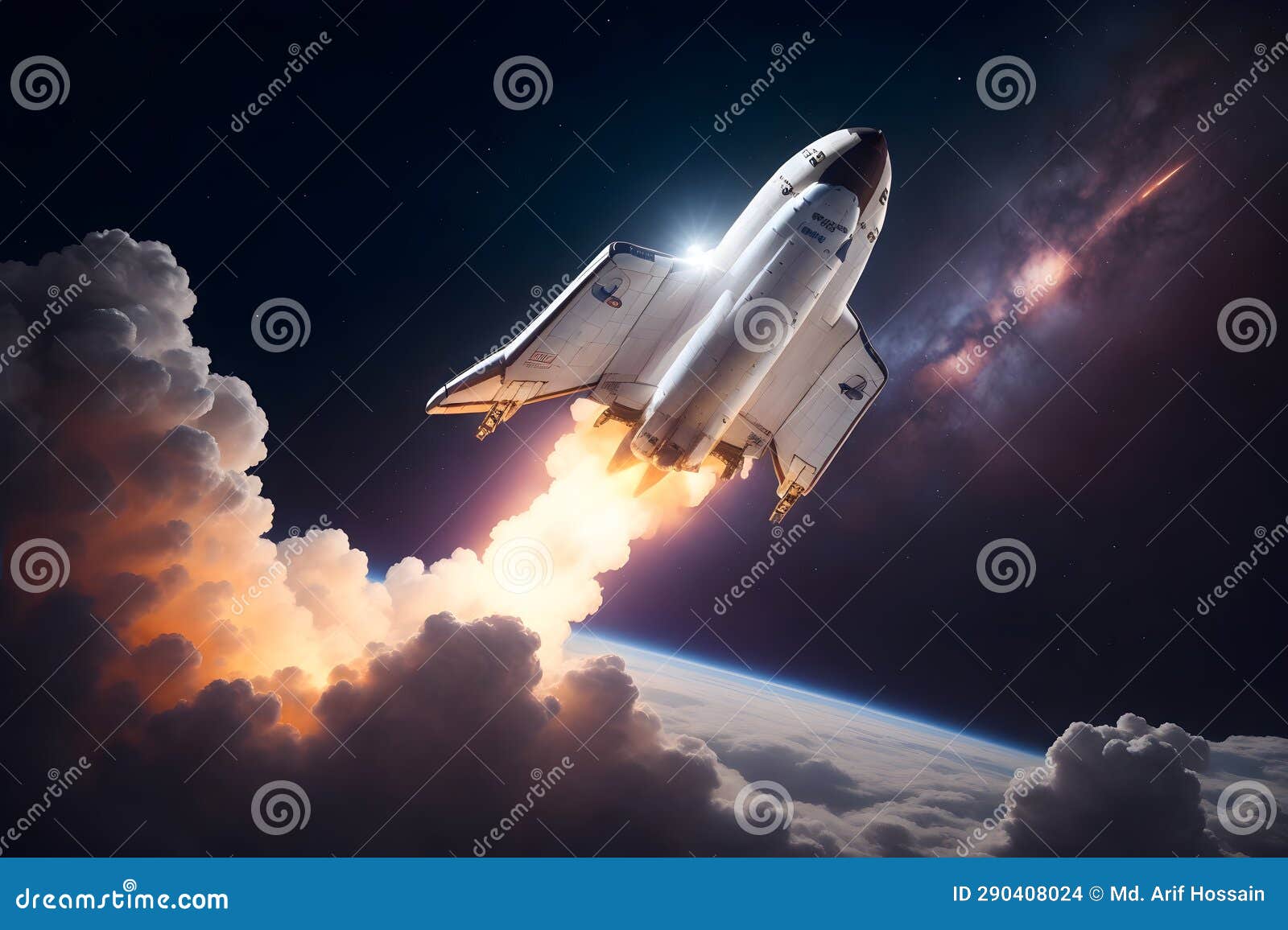 A Space Shuttle Soaring through the Stars, Its Payload of Scientific ...