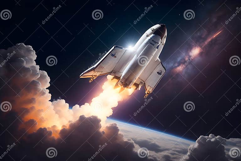 A Space Shuttle Soaring through the Stars, Its Payload of Scientific ...