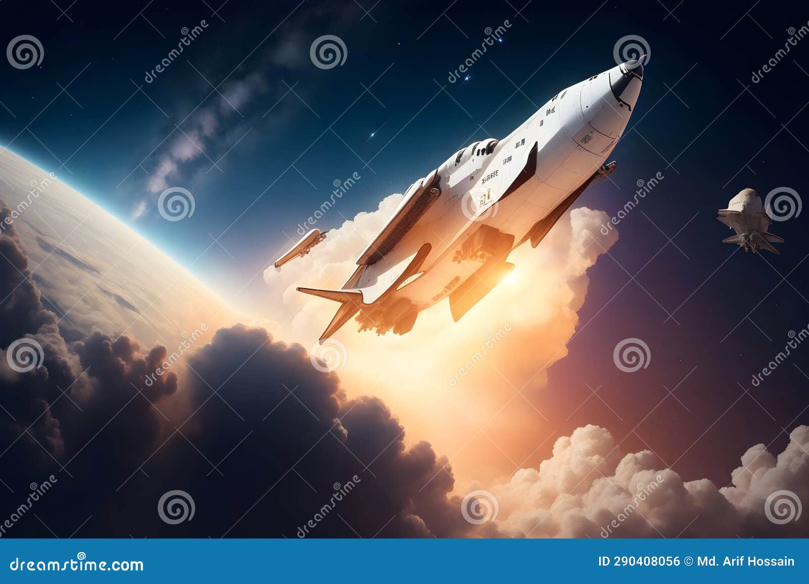A Space Shuttle Soaring through the Stars, Its Payload of Scientific ...