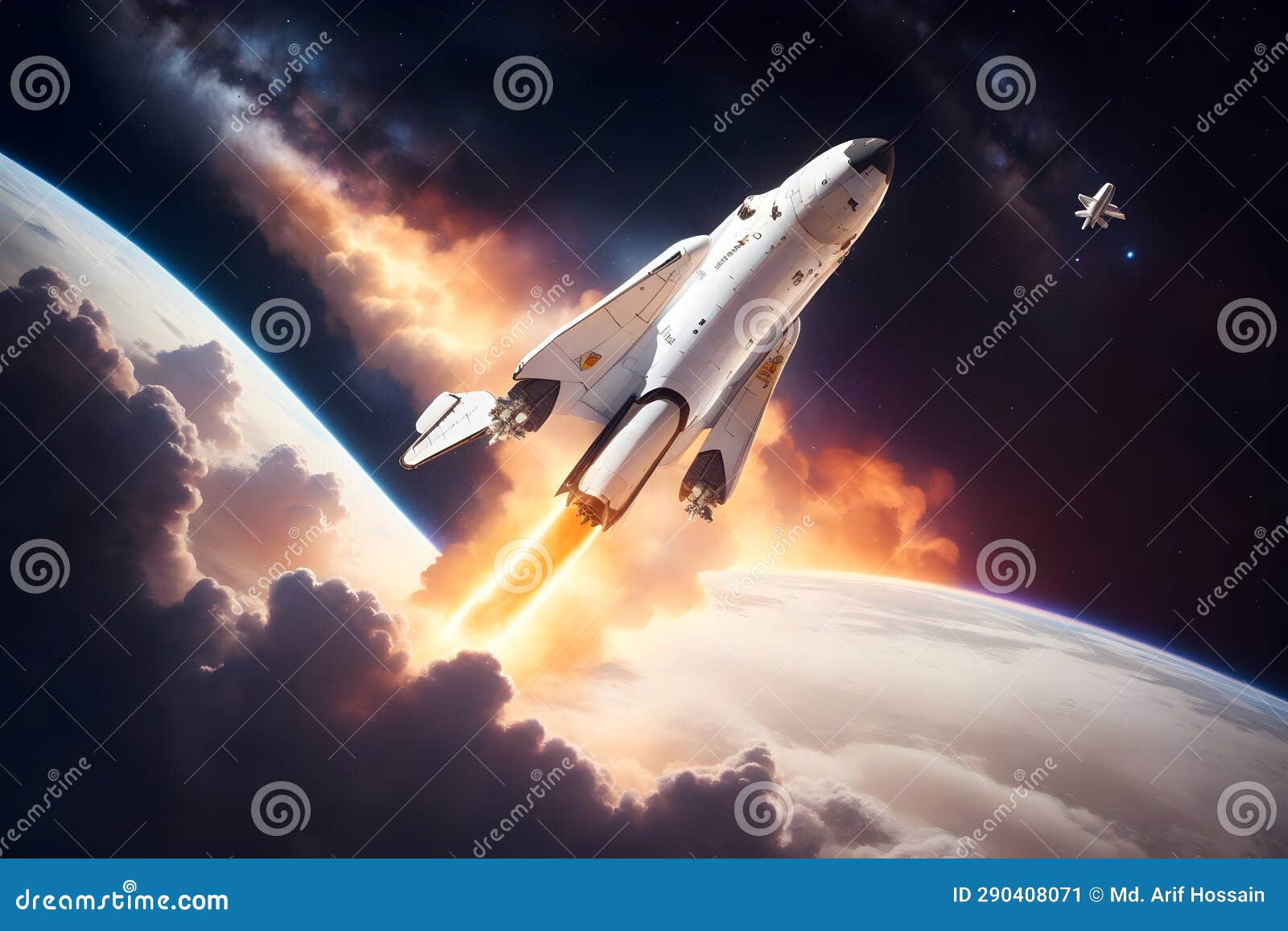A Space Shuttle Soaring through the Stars, Its Payload of Scientific ...