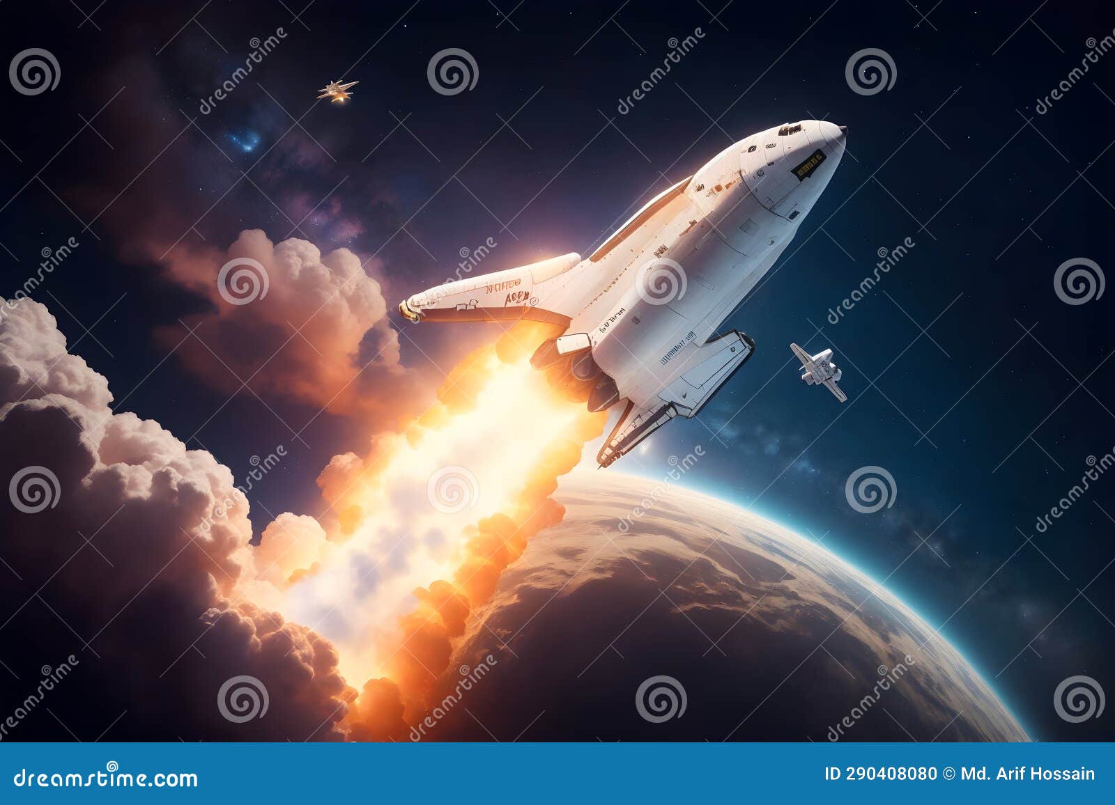 A Space Shuttle Soaring through the Stars, Its Payload of Scientific ...