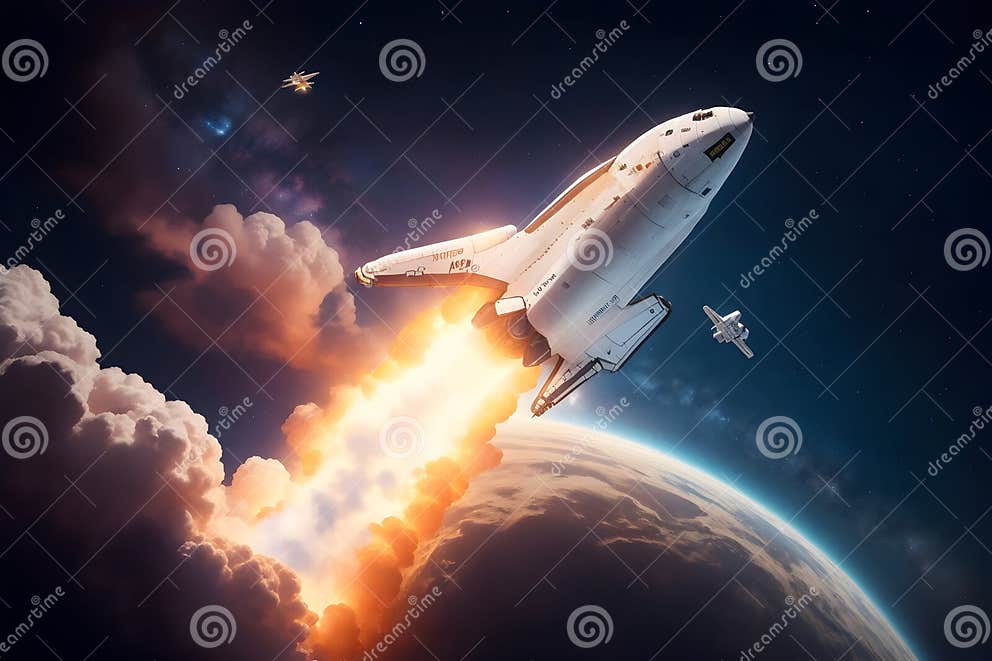 A Space Shuttle Soaring through the Stars, Its Payload of Scientific ...