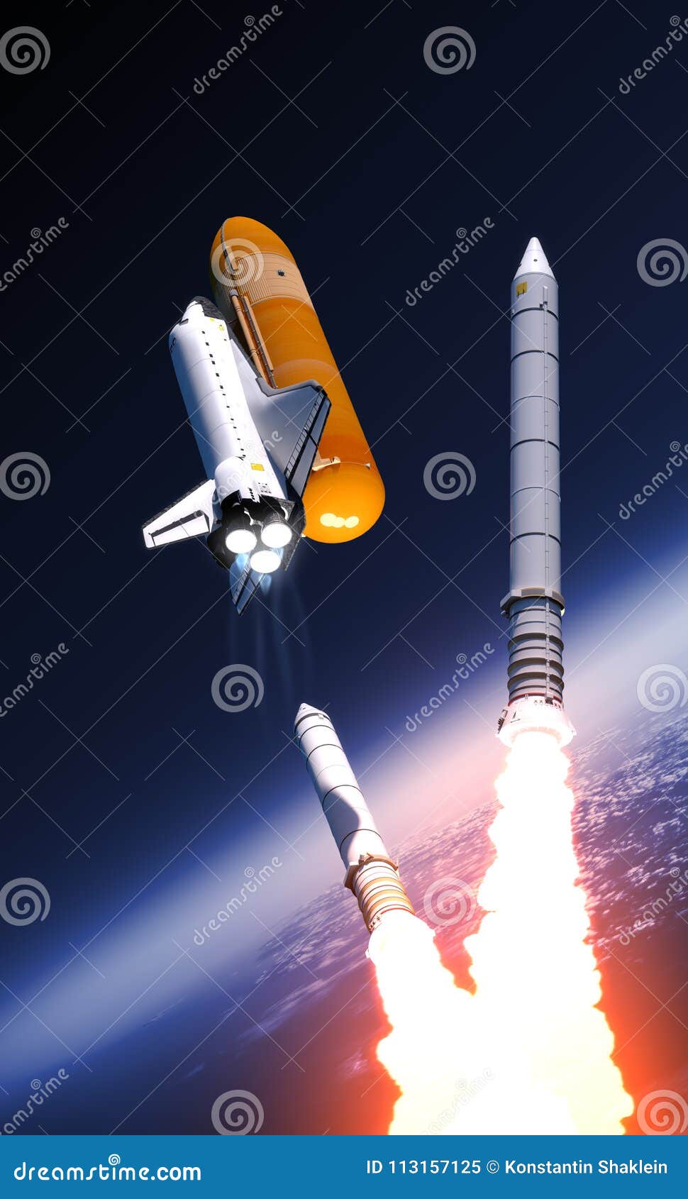 Rocket With 4 Boosters And Turbos Trough The Sunlight Vector ...
