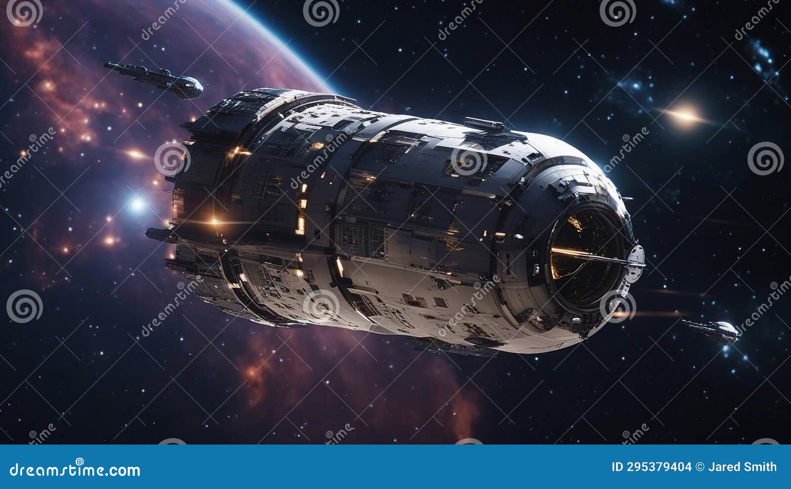 Space Shuttle and Space Spaceship in Deep Space, Spacecraft Flying ...