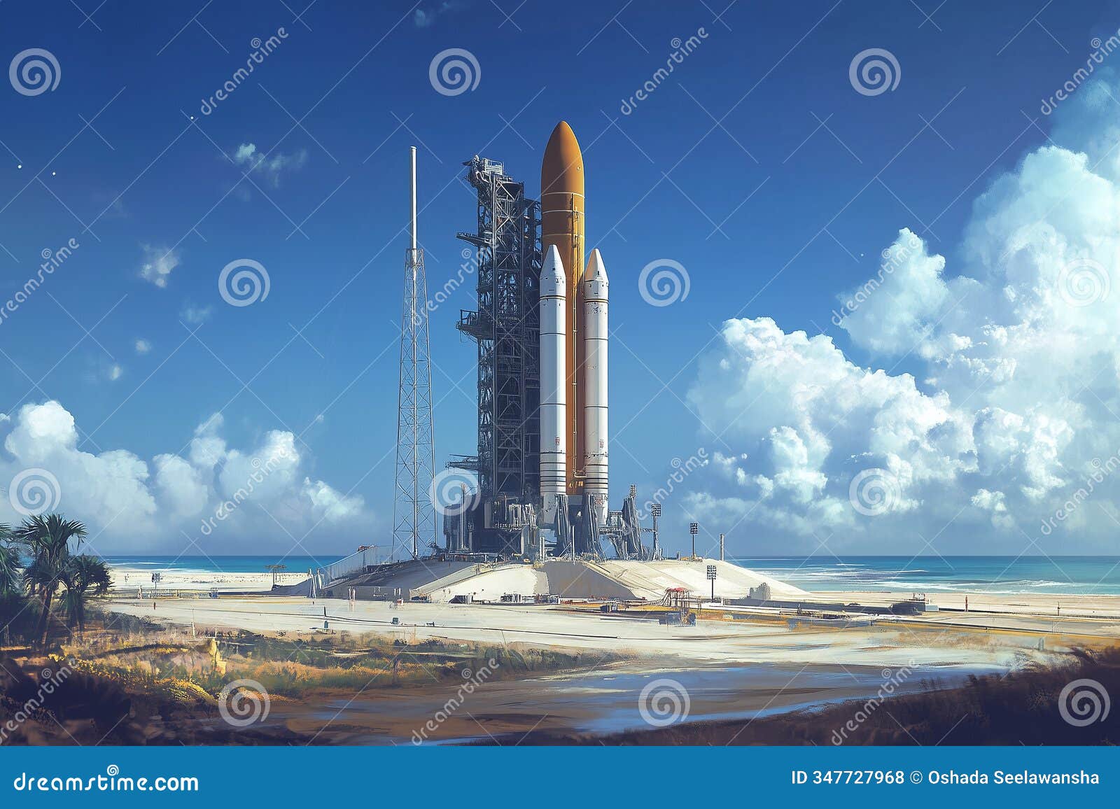 Space Shuttle Ready for Launch on Launch Pad Stock Illustration ...