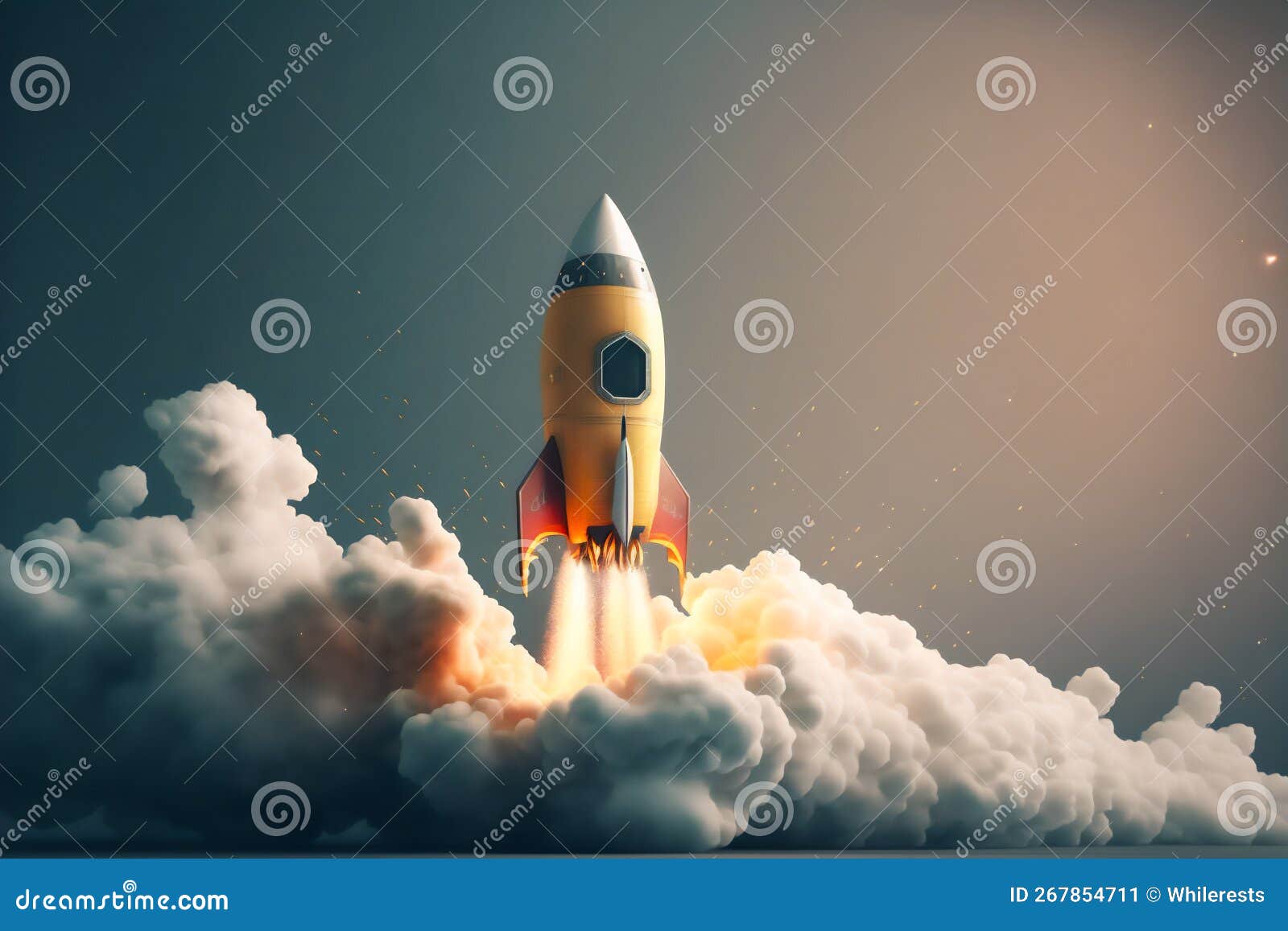 Space Shuttle Start into Space. Rocket Launch Ship Concept on Starry ...