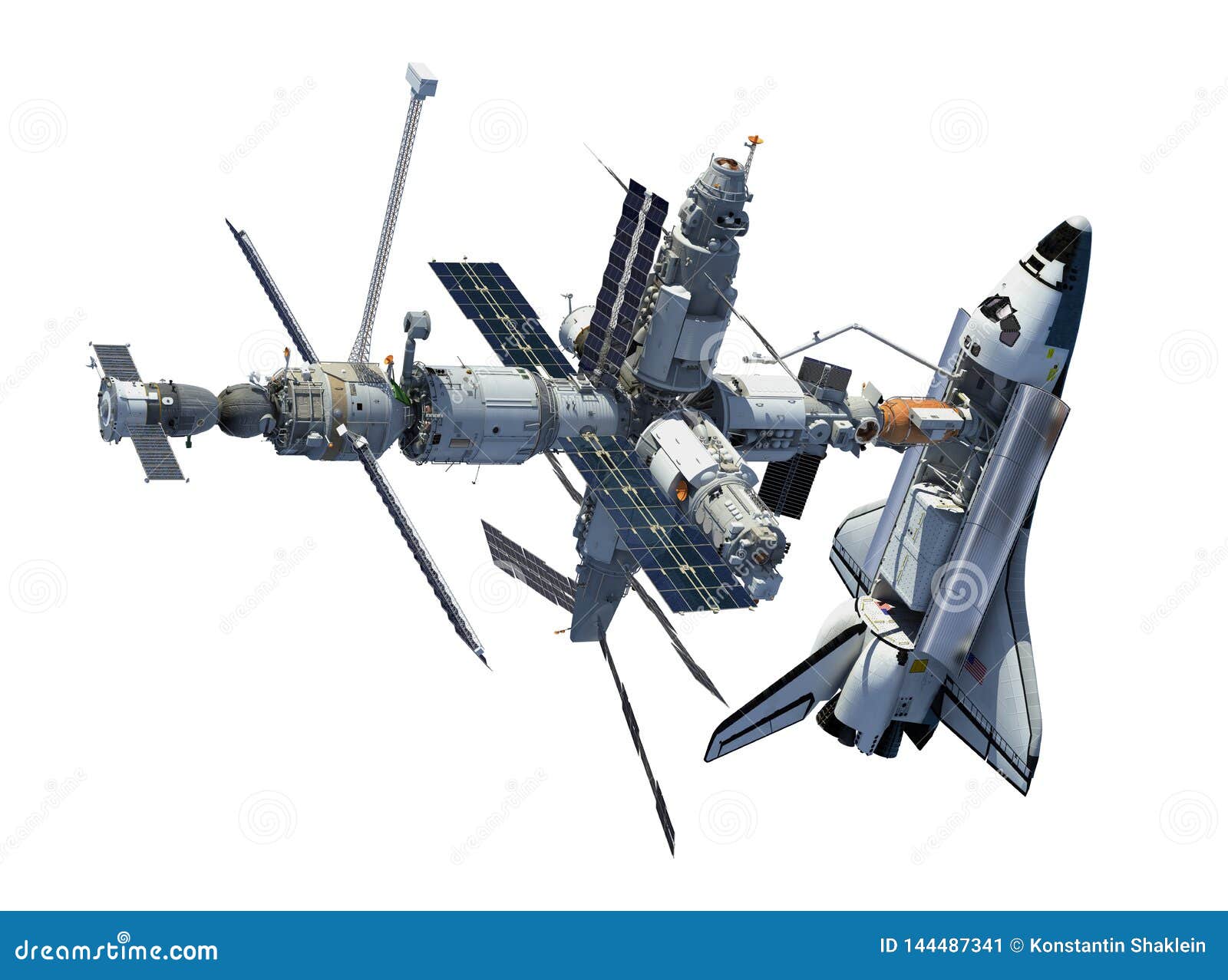 Space Shuttle and Space Station Isolated on White Background Stock ...