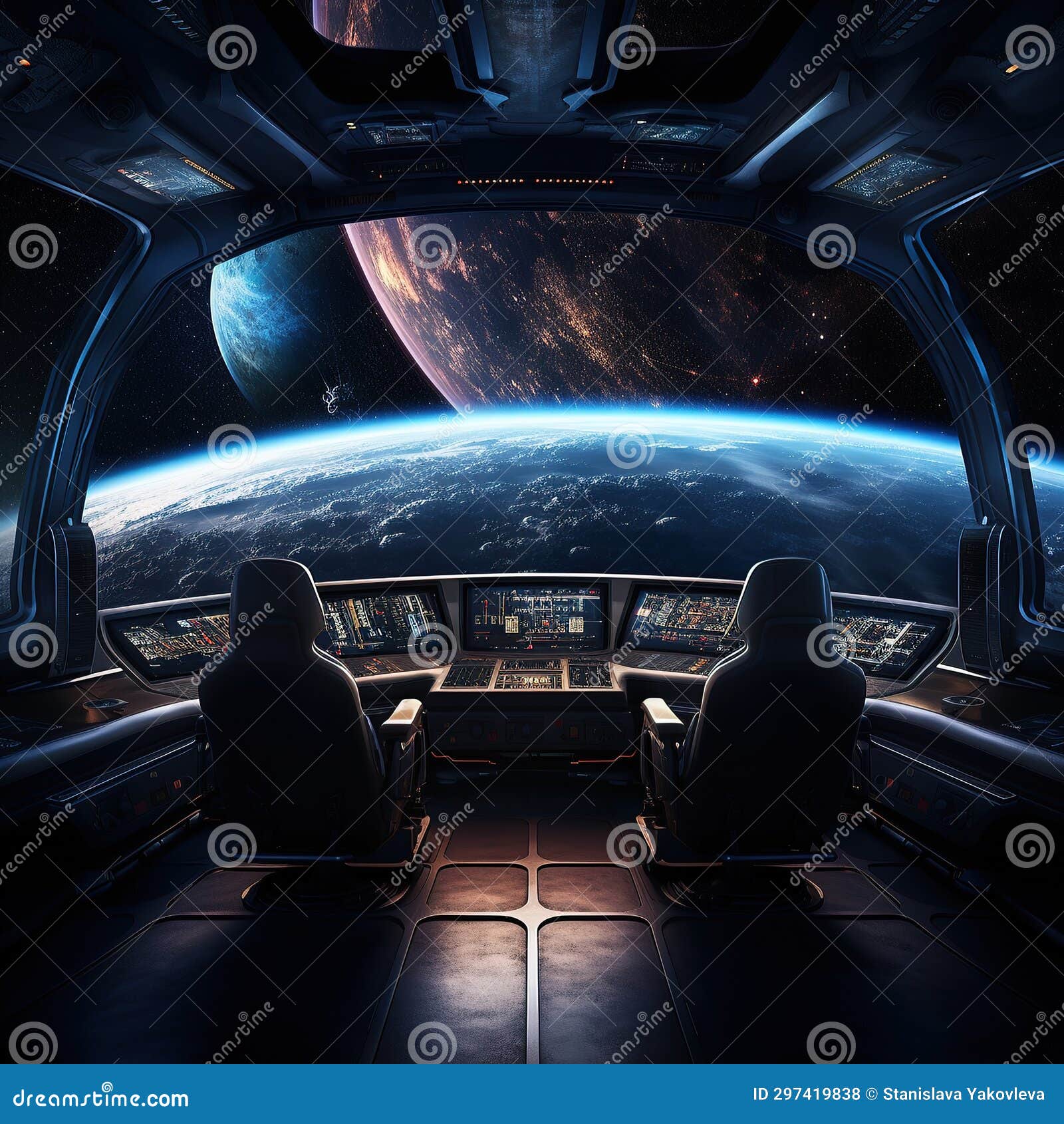 Space Shuttle Steering Wheel and Control Panel in Space. Generative AI ...