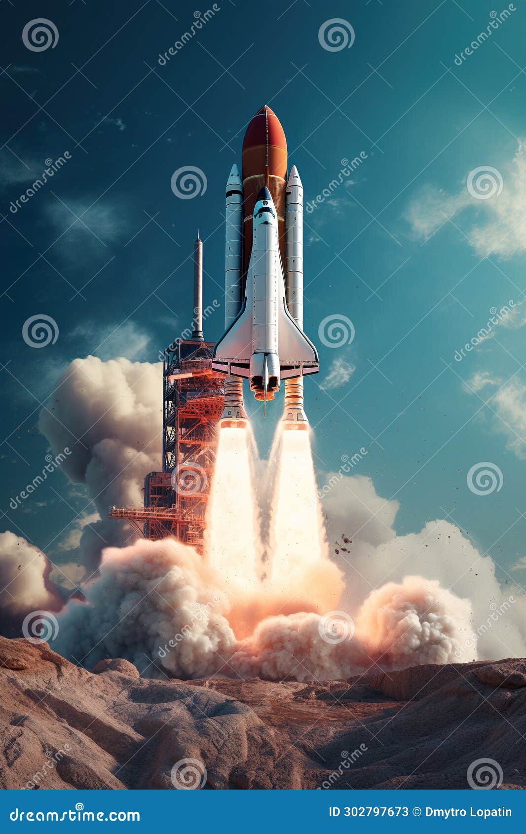 Space Shuttle Take Off, Space Rocket Launch, Engines with Fire Stock ...