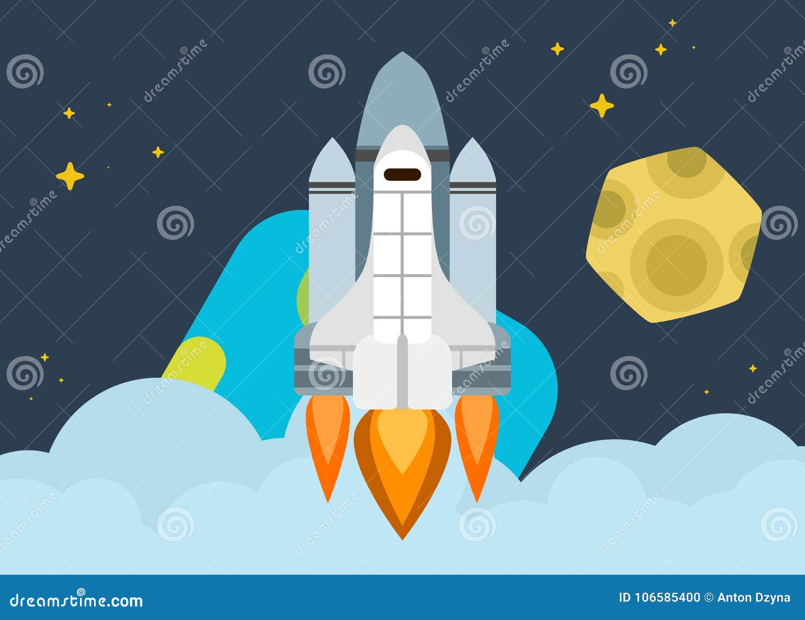 Space Shuttle Takes Off into Orbit of Earth Bright Illustration Stock ...