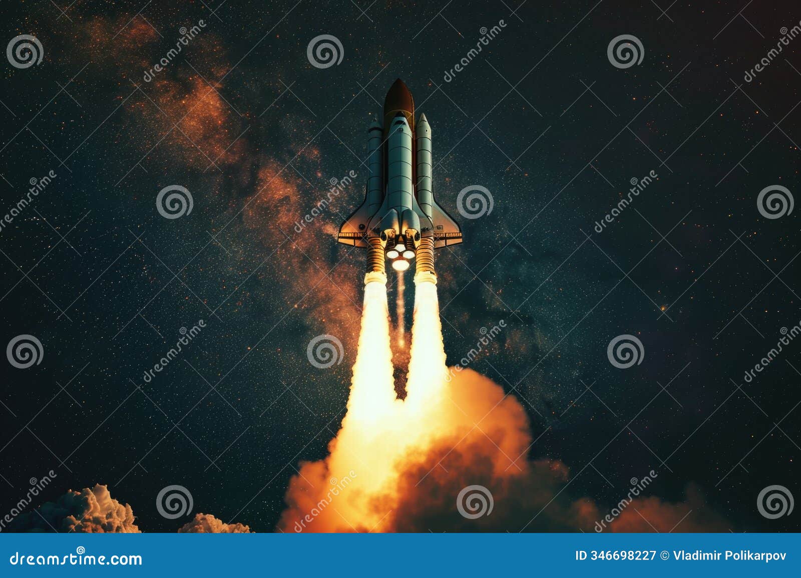 A Space Shuttle Takes Off into the Sky with Smoke and Flames ...