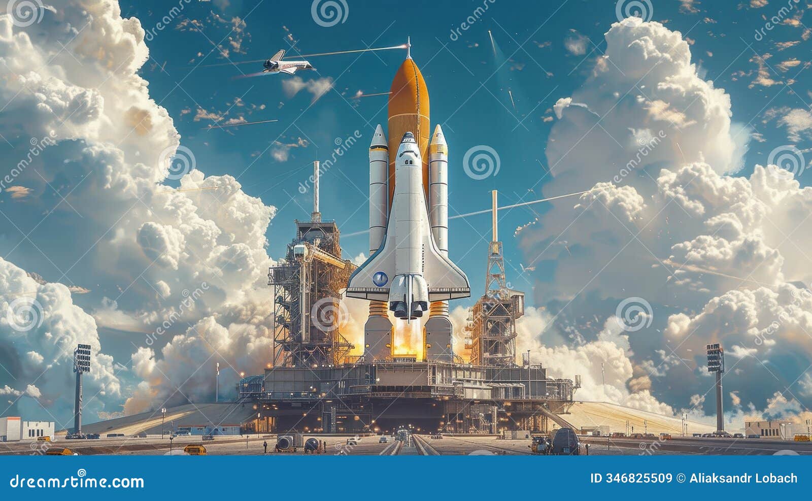 A Space Shuttle Takes Off into Space with Smoke and an Explosion. the ...