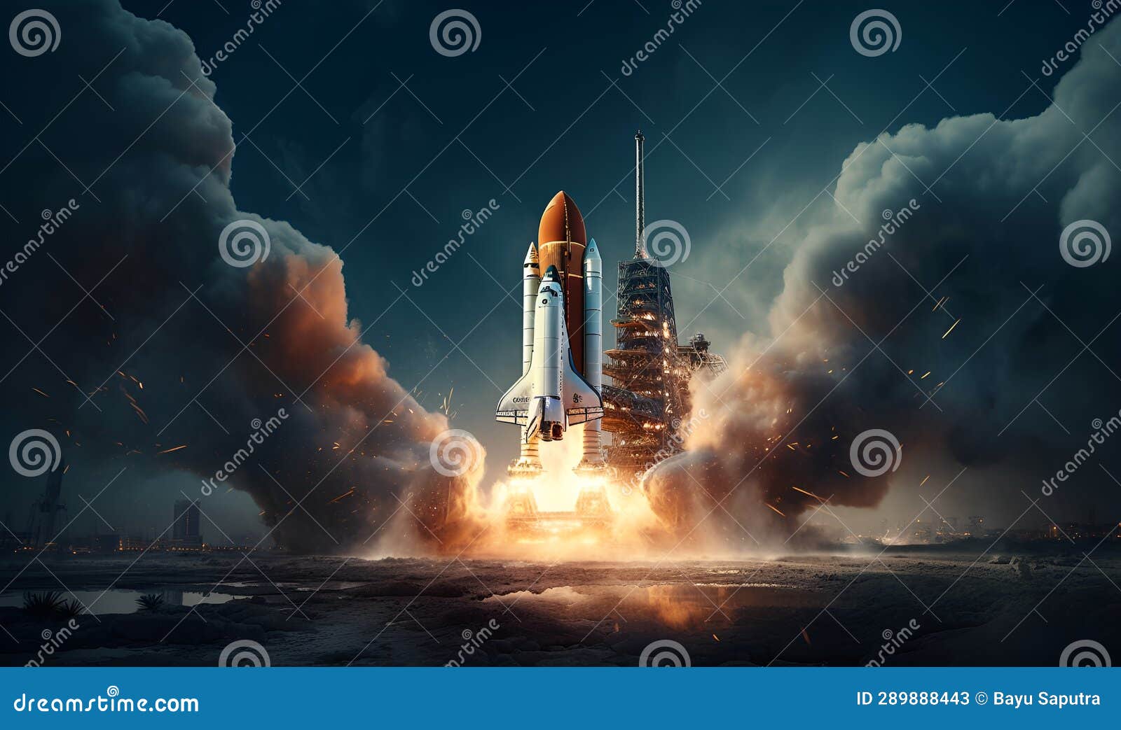 Space Shuttle Taking Off Fire and Smoke, Ai Generative Stock Image ...