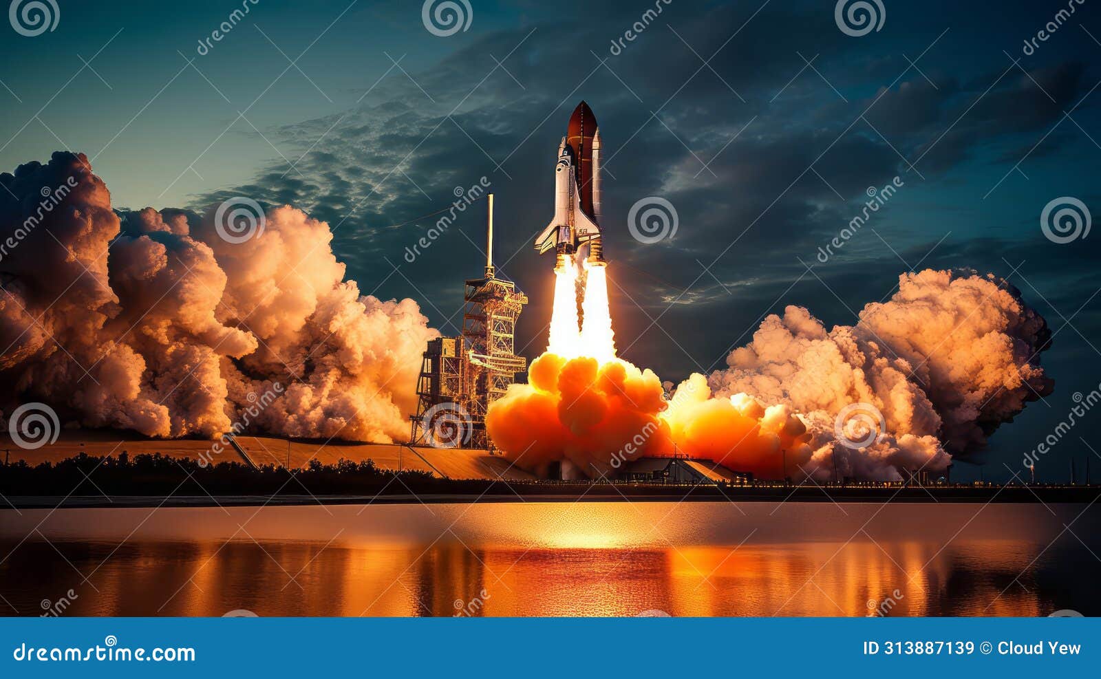 Space Shuttle Taking Off from a Launch Pad Stock Illustration ...