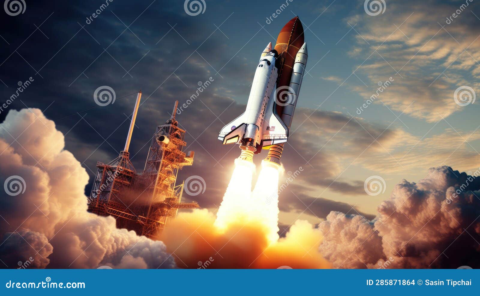 Space Shuttle Taking Off on a Mission Stock Illustration - Illustration ...
