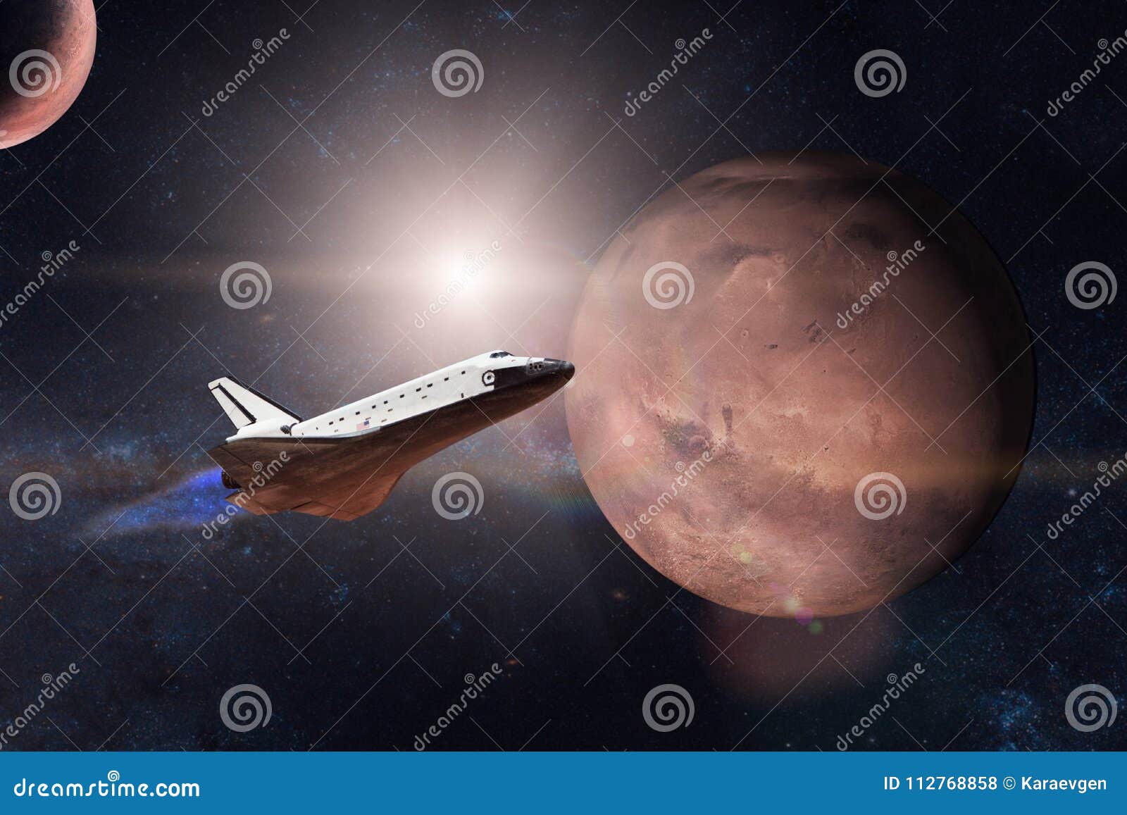 Space Shuttle Taking Off On A Mission On Background Of Mars Royalty ...