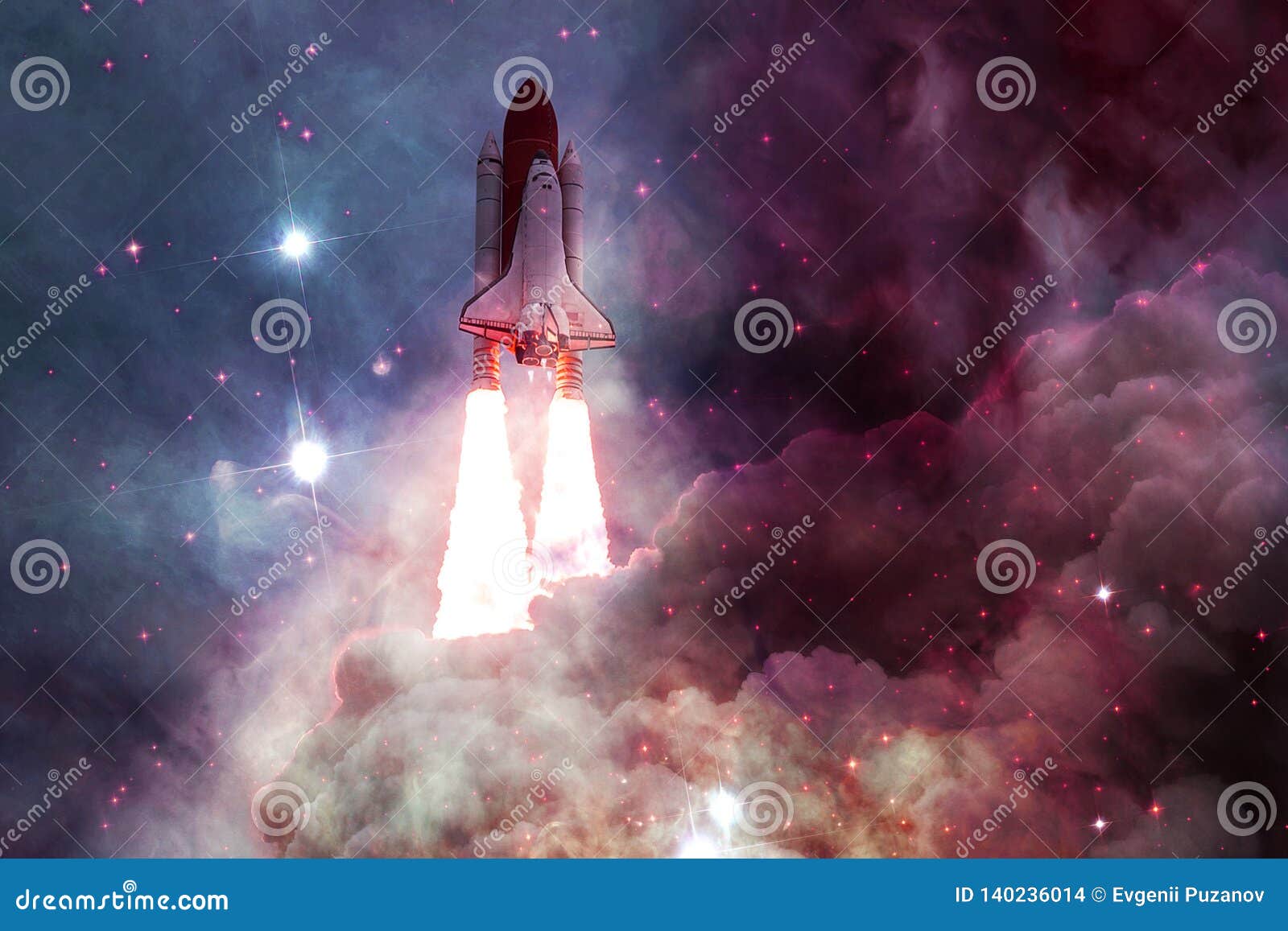 Purple Rockets Blasting Off Into Space