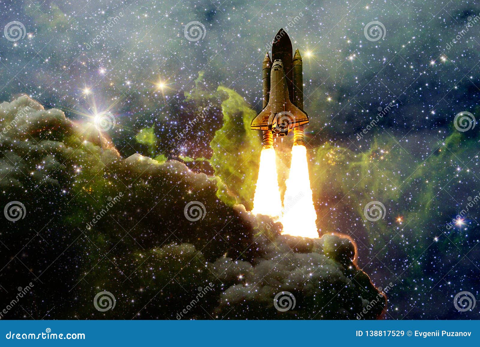 Rocket Taking Off - Vector Full Color Illustration With A Martian ...